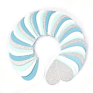 Light-Blue White-Silver Party-Decoration Heart Garland - 52ft Baby Boy Shower Birthday Streamers,Graduation Bachelorette Bridal Christmas Banner Decor Lasting Surprise