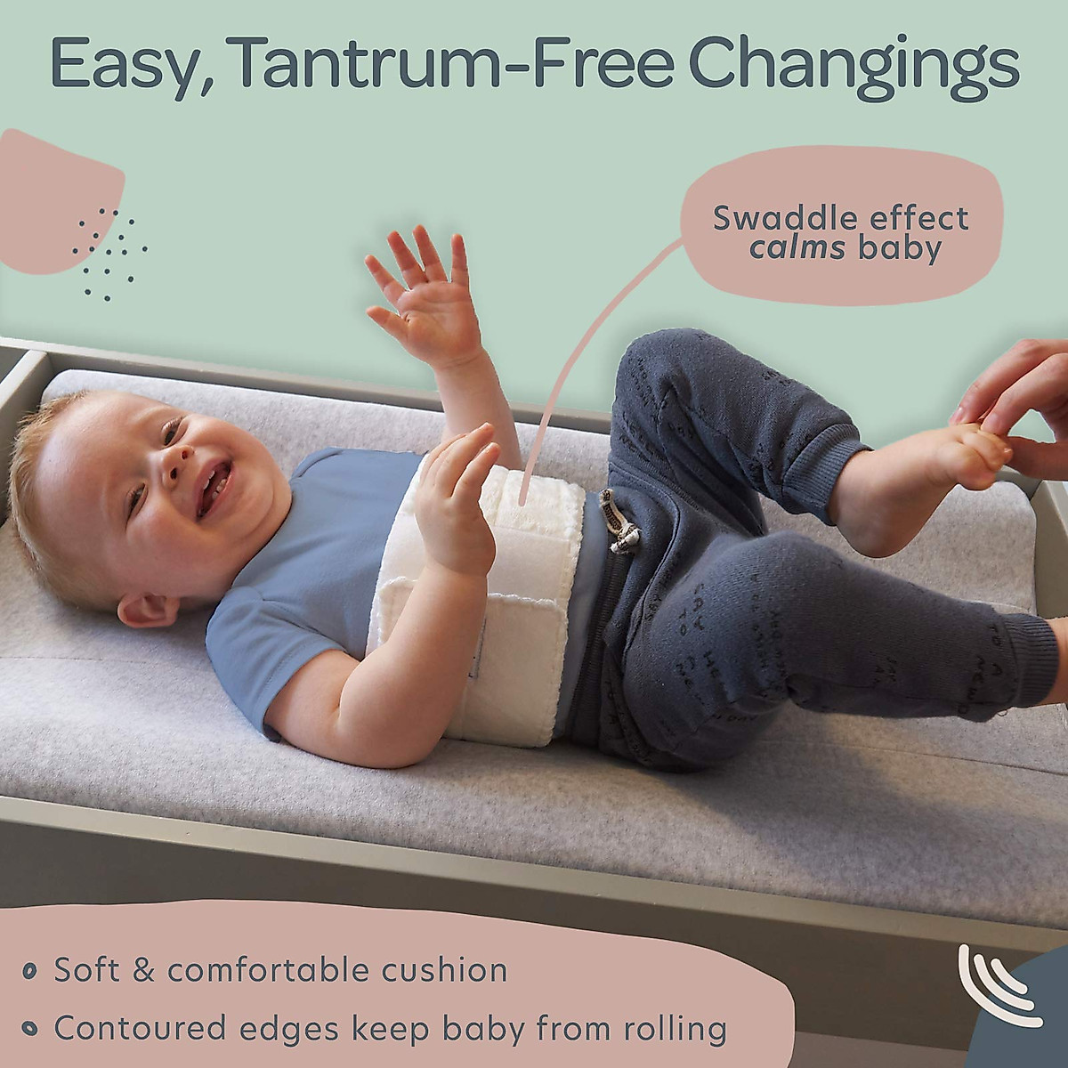 PooPoose Baby Changing Pad with Secure Strap 32" x 16", Changing Diaper Mat for Table Dresser Change Station Soft, White