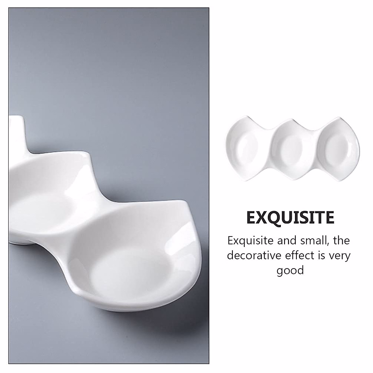 FRCOLOR Divided Plates Ceramic Dip Bowls Set 3 Compartment Divided Sauce Dishes Serving Platter Porcelain Appetizer Tray for Restaurant Kitchen Spices Vinegar Nuts Divided Serving Tray