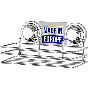 EDNA HOME Shower Caddy with Vacuum Suction Cups, Shower Organizer, Rustproof Chrome Storage Basket, Bathroom Holder for Shampoo, Gel, Conditioner, Made in Europe