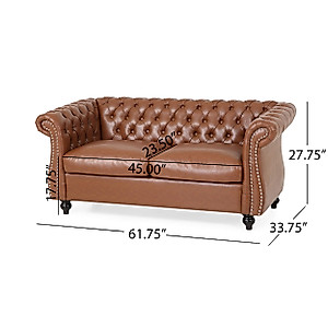 Merax 61" Retro PU Leather Chesterfield Loveseat with Button Tufted and Rolled Arm, Mid Century Small Couch Sofa Love Seat for Bedroom, Office, Living Room & Apartment, Easy Assembly Furniture, Brown