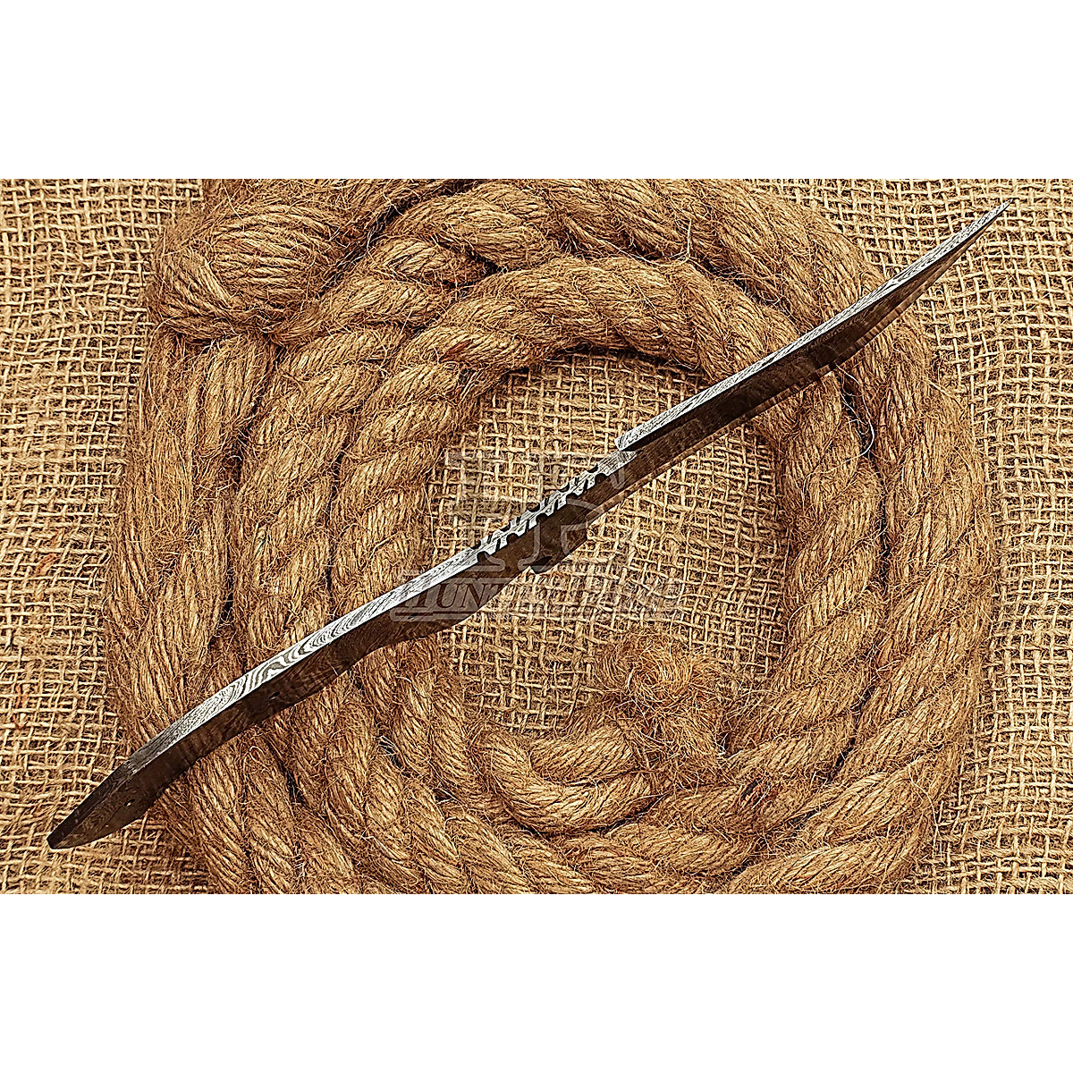 HUNTEX Custom Handmade Hand-Forged Twist Pattern Damascus Steel 10.5 Inch Long Full Tang Razor Sharp Camping Hunting DIY Blank Blade Gut Hook Knife for Knife Making