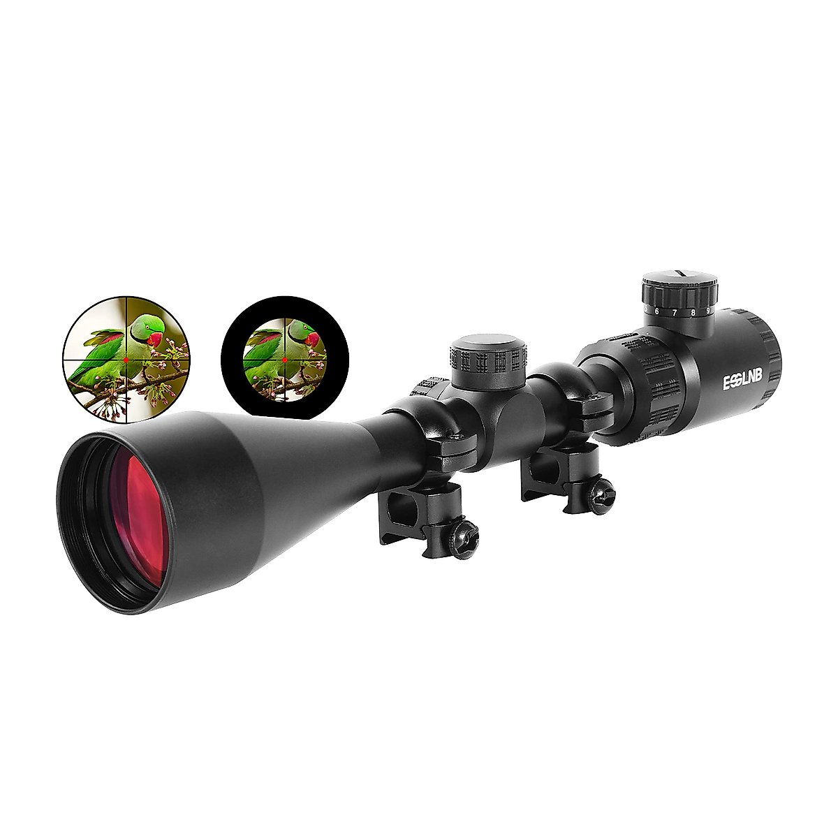 ESSLNB 3-9x50mm Airsoft Scope with Red Dot Illuminated Crosshair Reticle Riflescopes for Hunting&Shooting with Locking/Hold Zero Turrets and 2 Free Mount Rings