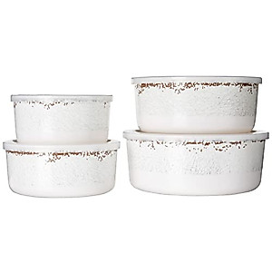 Gibson Home Mauna Melamine 8 Piece Nesting Food Storage Set W/PP Lid- 54OZ, 40OZ, 27OZ, 19OZ – Ice White (135400.08)