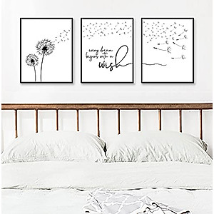 Every Dream Begins With A Wish Dendelion Wall Art Bedroom Nursery Decor Dandelion Print Best Friend Gift Living Room Wall Decor, Set of 3, UNFRAMED 11X14INCH