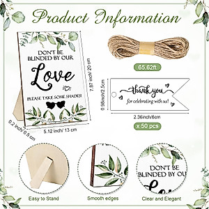 Saysurey 50 Sets Wedding Favors for Guests Sunglasses Wedding Party Gifts Wooden Love Wedding Sign 50 Black Heart Glasses Mr & Mrs Sunglasses with 50 Thank You Cards and Hemp Rope