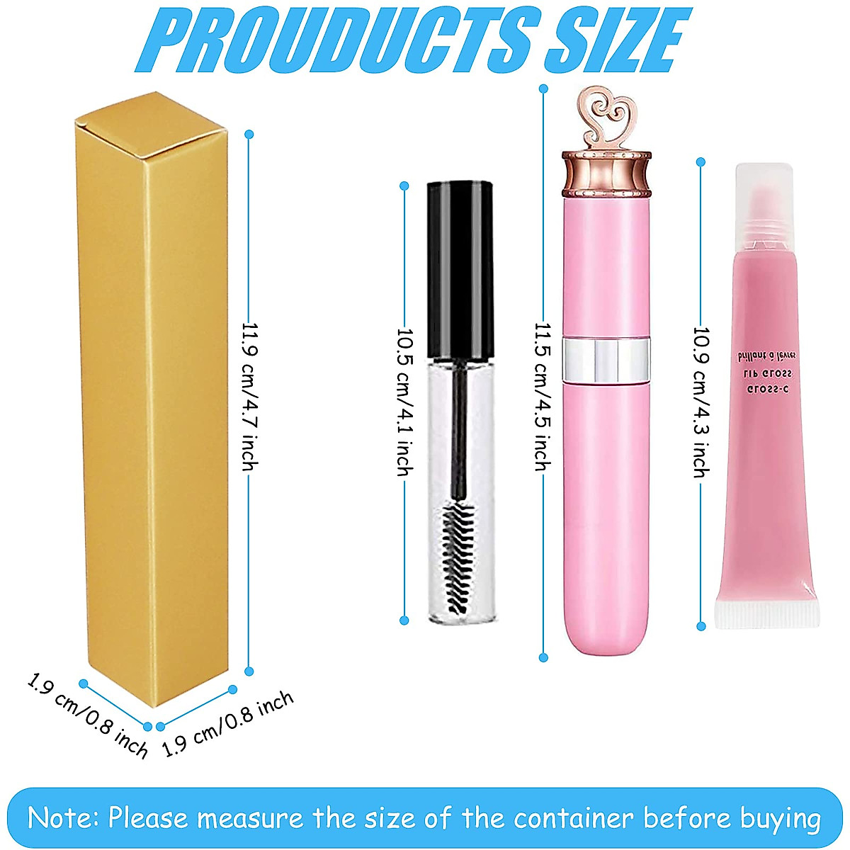 Lip Gloss Packaging,Empty Paper Boxes for Lipgloss Packaging Lip Gloss Boxes,Mascara Wand Tube Boxes Long Gold Lipgloss Case,Foldable Sample Wrapping DIY Makeup Organzier Storage(50PCS 4.7x0.8x0.8)