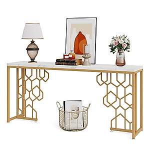 Tribesigns Modern Console Table, 70.87" Long Entryway Table for Living Room, Hallway, Entrance, Front Door, Foyer Sofa Table with Geometric Gold Frame & Faux Marble White Tabletop