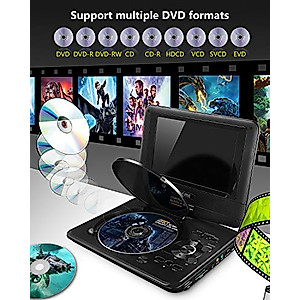 UEME Mini DVD Player for Kids with 7 inches Swivel Screen and Internal Rechargeable Battery, Support DVD CD USB SD Card, with Car Headrest Mount Holder, Region Free