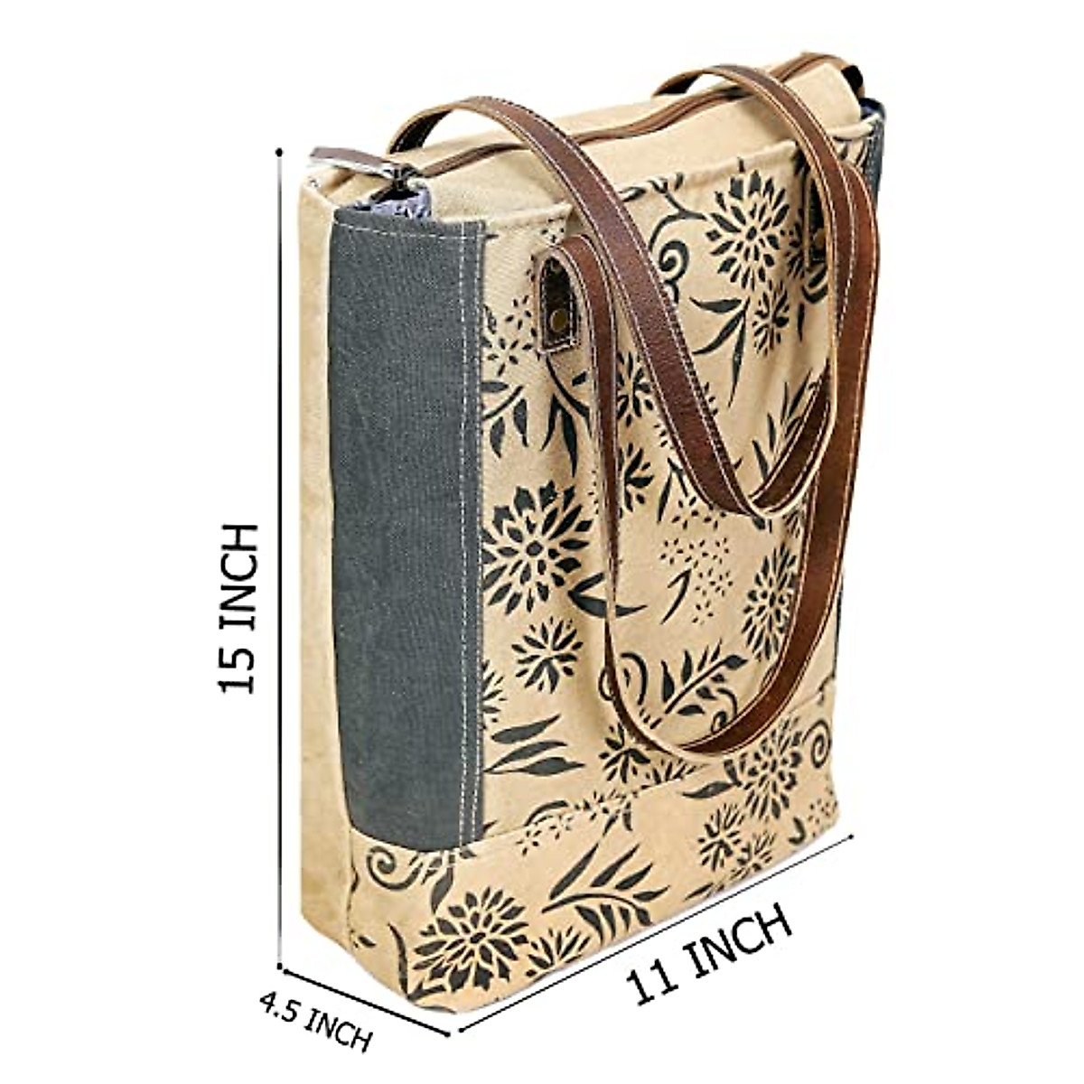 Ruzioon Upcycled Canvas & Cowhide Tote Bag, Upcycled Canvas & Leather Shoulder Bag, Upcycled Canvas Hand Bag for Women’s