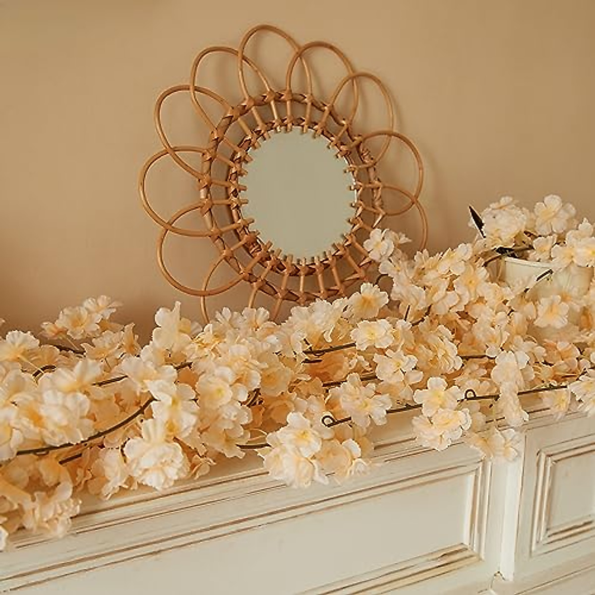 PARTY JOY 8pcs 23.6ft Artificial Cherry Blossom Flower Garland Hanging Vines for Home Decor Room Wedding Party Kawaii Decor Champagne