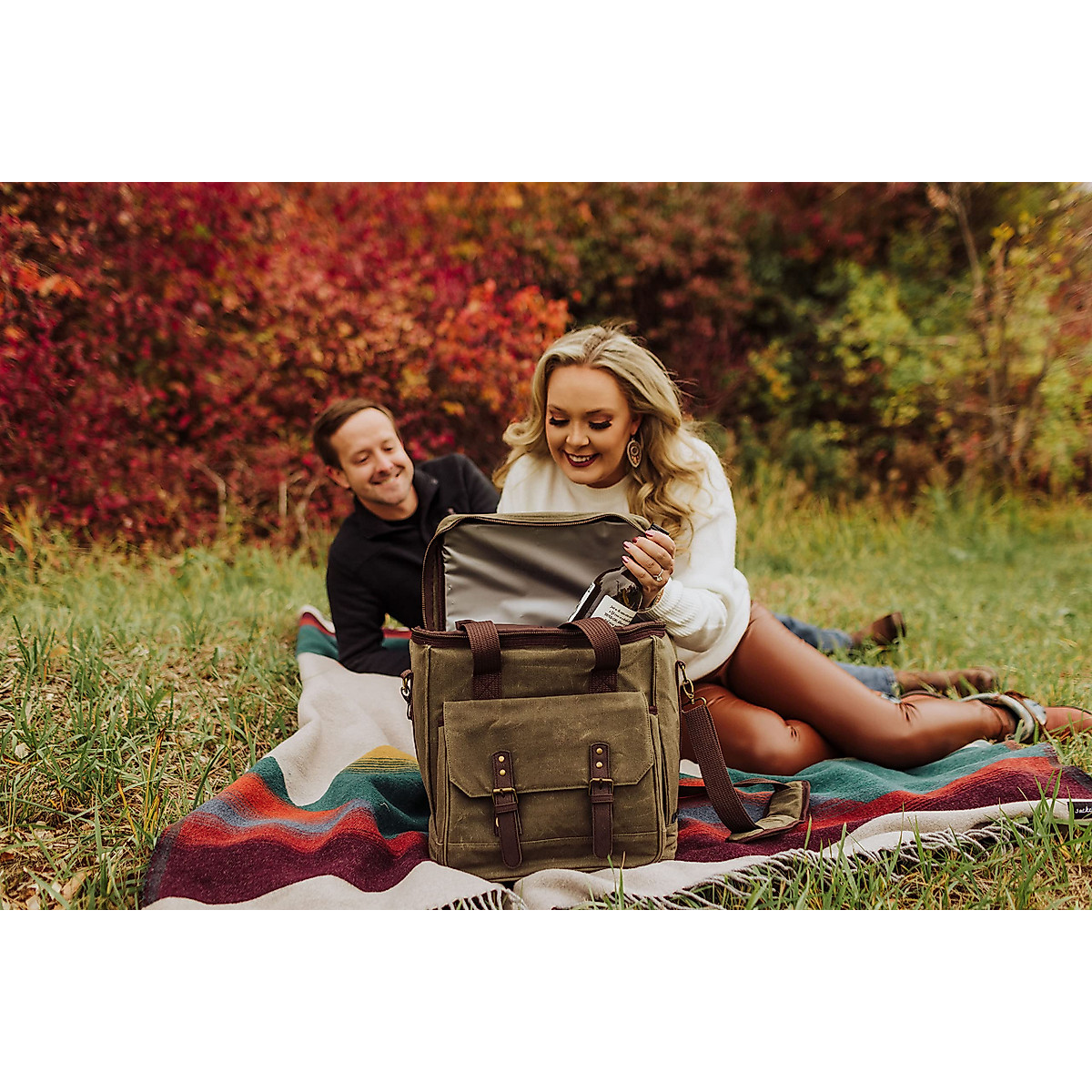 LEGACY - a Picnic Time Brand - Weekender Distressed Waxed Canvas 6 Bottle Insulated Wine Bag, Soft Cooler Wine Tote Bag, Wine Picnic Bag, (Khaki Green)