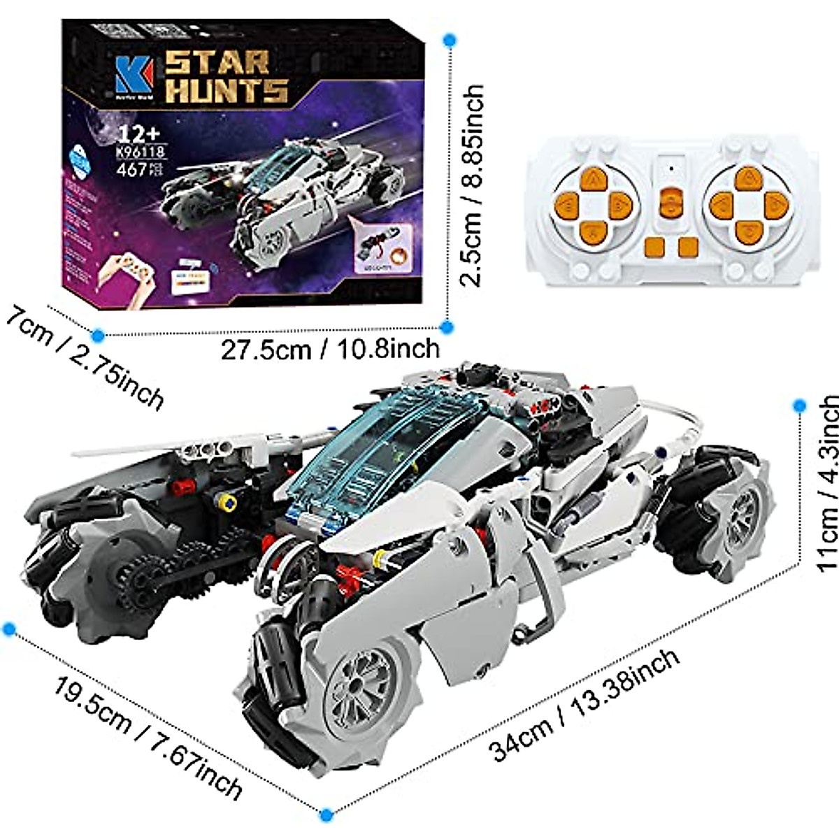 STEM Toys Building Toys RC Car Building Kit, 4WD Remote Control Car Building Kits for Boys and Girls 8-12 Years Old, Rechargeable Toy Building Sets RC&App Control Model Car Kits Gift (467 PCS)