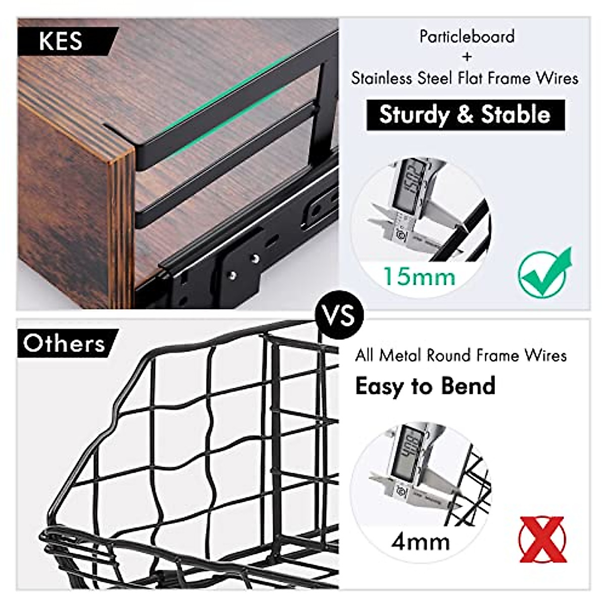 KES Pull Out Cabinet Organizer, 12" Wide Kitchen Slide Out Cabinet Drawer Organizer for Kitchen, Slide Out Wood Pull Out Drawer Storage Shelves with Soft Close, KPO503W30D53-BK