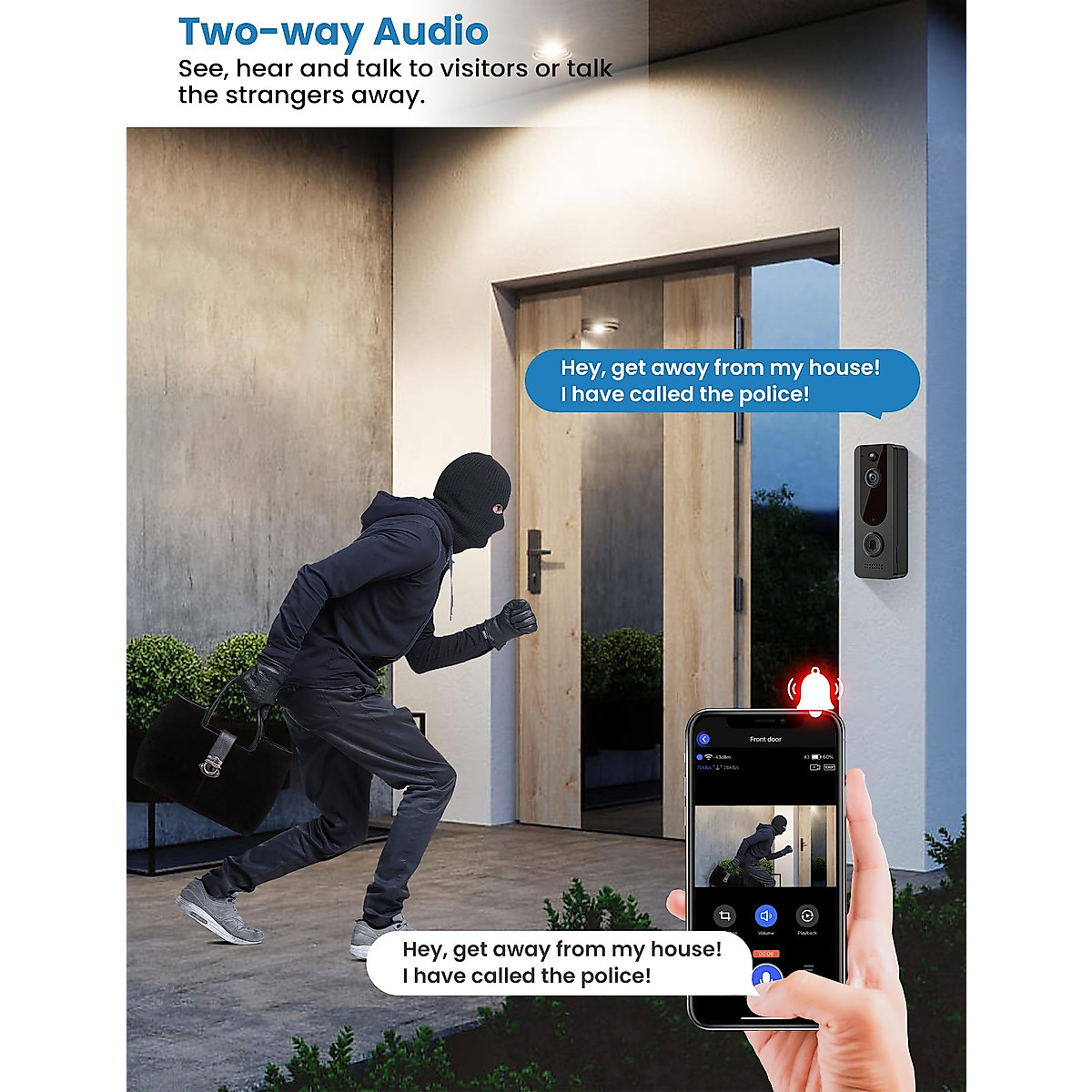 Aiwit Video Doorbell, Wireless Home Surveillance Camera Included Chime Ringer, AI Human Detection, Cloud Storage, 2-Way Audio, Night Vision, Battery Powered, Live View, Indoor/Outdoor Surveillance