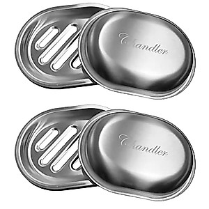 Chandler Soap Dish | Pack of 2 | Stainless Steel Soap Holder - Anti Rust, Sponge Holder for Kitchen Sink - Soap Saver (Heavy 4.6, L 5" W 4" D 0.8")