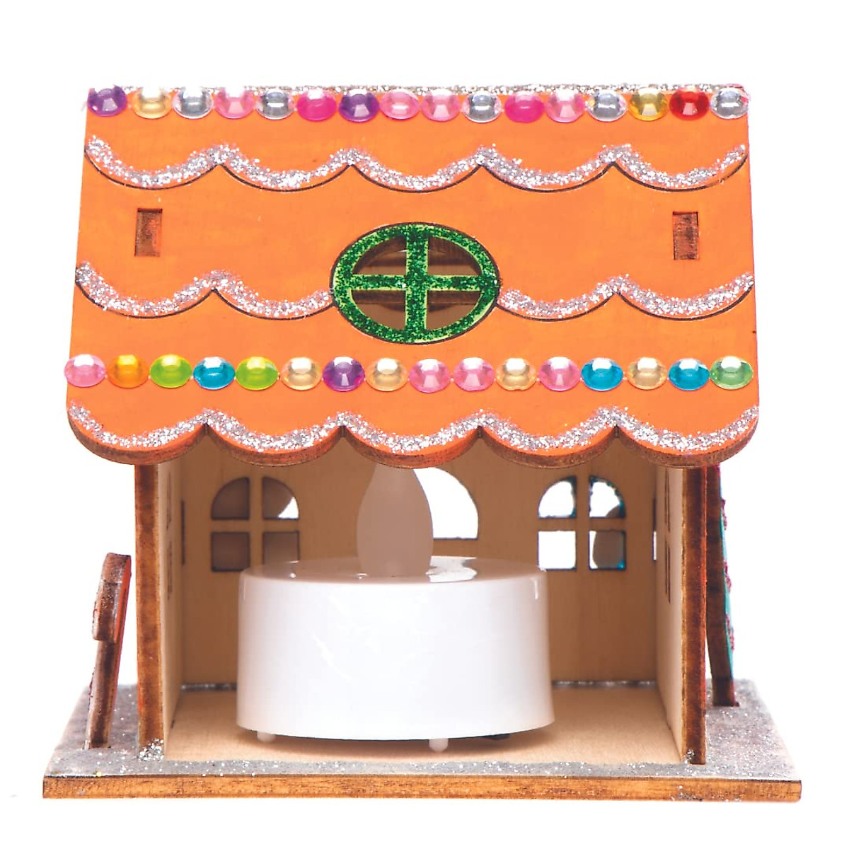 Baker Ross AX364 Gingerbread House Wooden Tealight Holder Kits - Pack of 3, Decorate and Display for Christmas Decorations, Ideal Kids Arts and Crafts Project