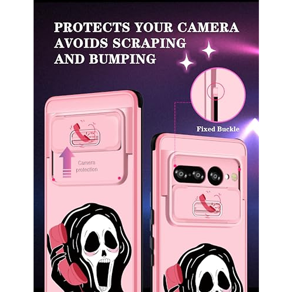 Goocrux for Google Pixel 7 Pro Case Skeleton for Women Girls Cute Skull Phone Cover Gothic Design Aesthetic with Slide Camera Cover Funny Goth Cool Cases for Pixel 7 Pro 5G 6.7 inch