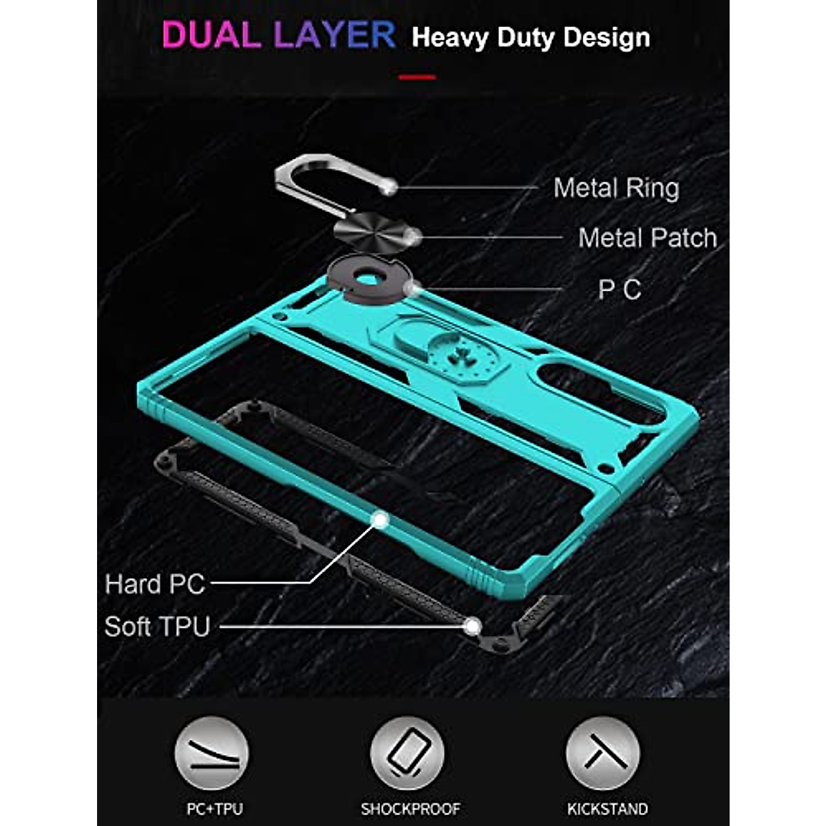 IKAZZ Galaxy Z Fold 3 Case,Samsung Z Fold 3 Cover Military Grade Shockproof Heavy Duty Protective Phone Case Pass 16ft Drop Test with Magnetic Kickstand for Samsung Galaxy Z Fold 3 Turquoise