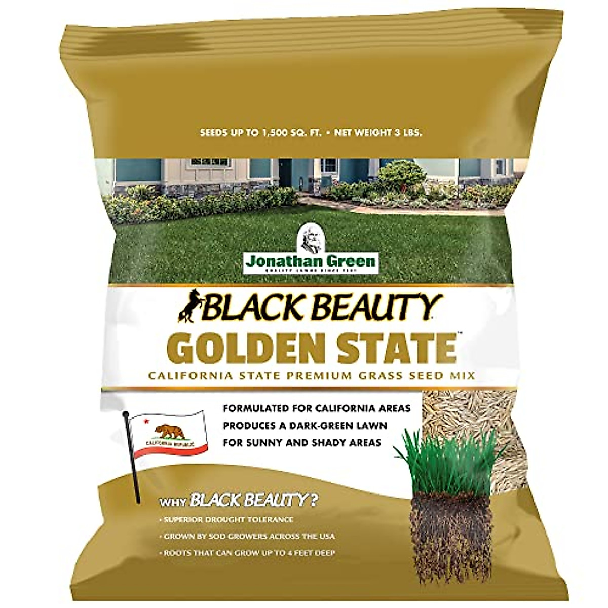 Jonathan Green (10700) Black Beauty Golden State California Grass Seed (Made for California) - Cool Season Lawn Seed (3 lb)
