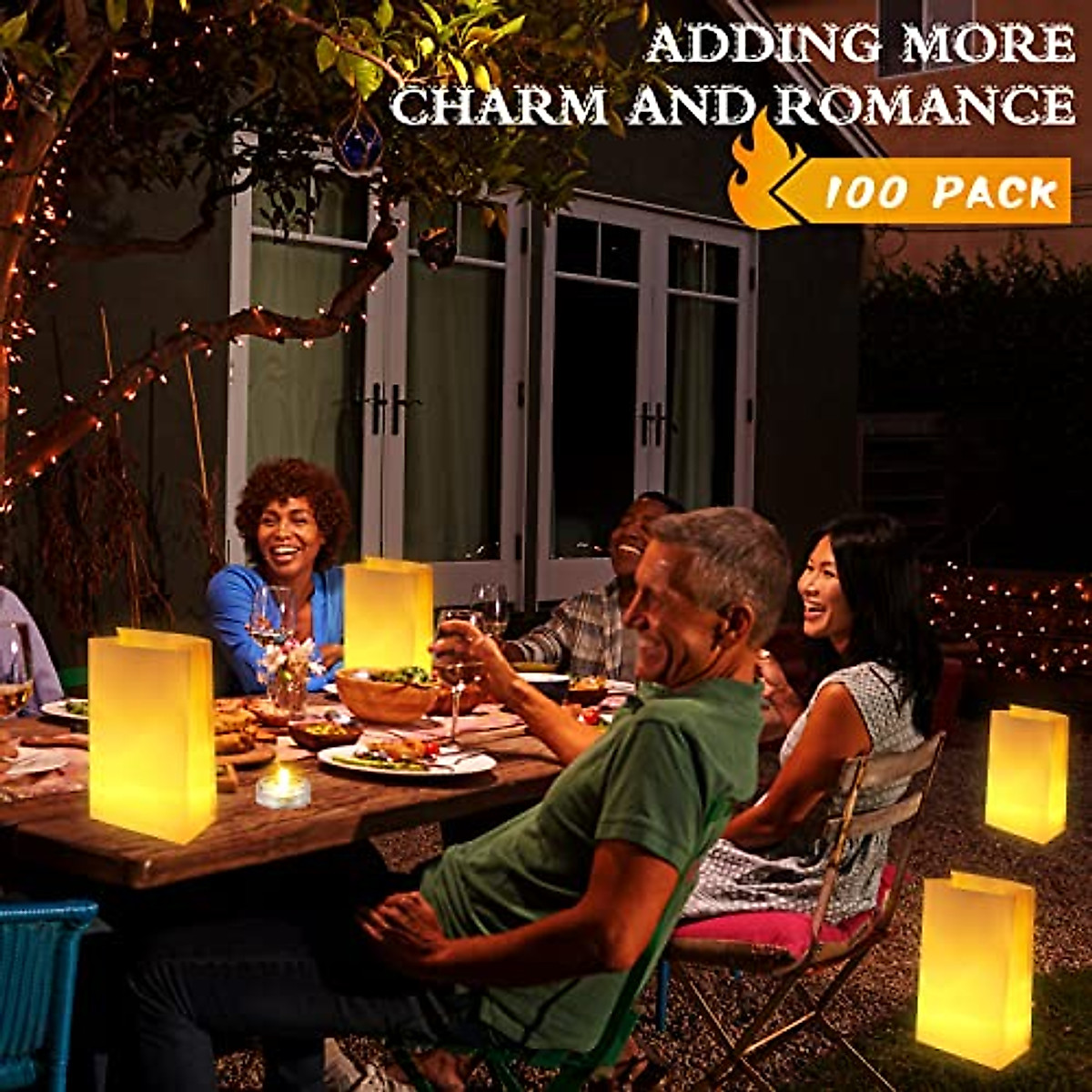 Supervitae 200 Pieces Plastic Luminaria Bags Set Including 100 and LED Waterproof Candle for Christmas Decorations, Hanukkah Lights, Easter, Wedding White