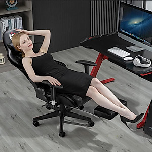 Czlolo Gaming Chair with Footrest and Massage, PU Leather Video Game Chair Racing Style Gaming Computer Chair, High Back Adjustable Recliner Gamer Chair for Adults, Black