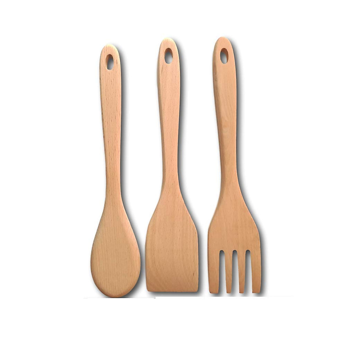 1PC Wooden Spatula,1PC Wooden spoon and 1PC Wooden fork in a set, Handmade Organic Beech Wood Utensil For Kitchen, Natural Nonstick Hard Wood Spatulas And Wood Spoon Set, Premium Wood Cooking Set