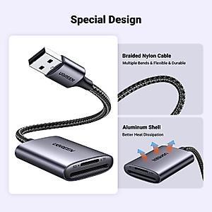 UGREEN USB SD Card Reader, USB 3.0 to Micro SD Card Reader Adapter, Aluminum Multi 2-in-1 Memory Card Readers for Camera SD MicroSD TF SDHC SDXC UHS-I Mac OS Windows Linux Computer PC Laptop