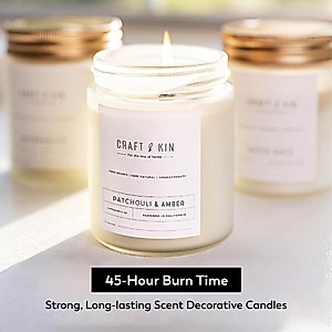 Premium Patchouli & Amber Christmas Scented Candles | 8 oz 45 Hour Long Lasting Candles for Home | Wooden Wick Candles | Holiday Candles for Bedroom, All Natural Soy Candles Scented