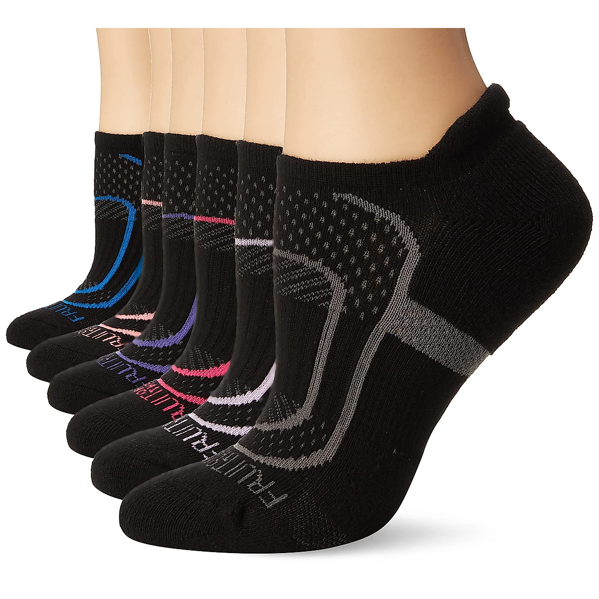 Fruit of the Loom Women's CoolZone No Show with Tab Socks (6 Pack), Black, Large (8 - 12)