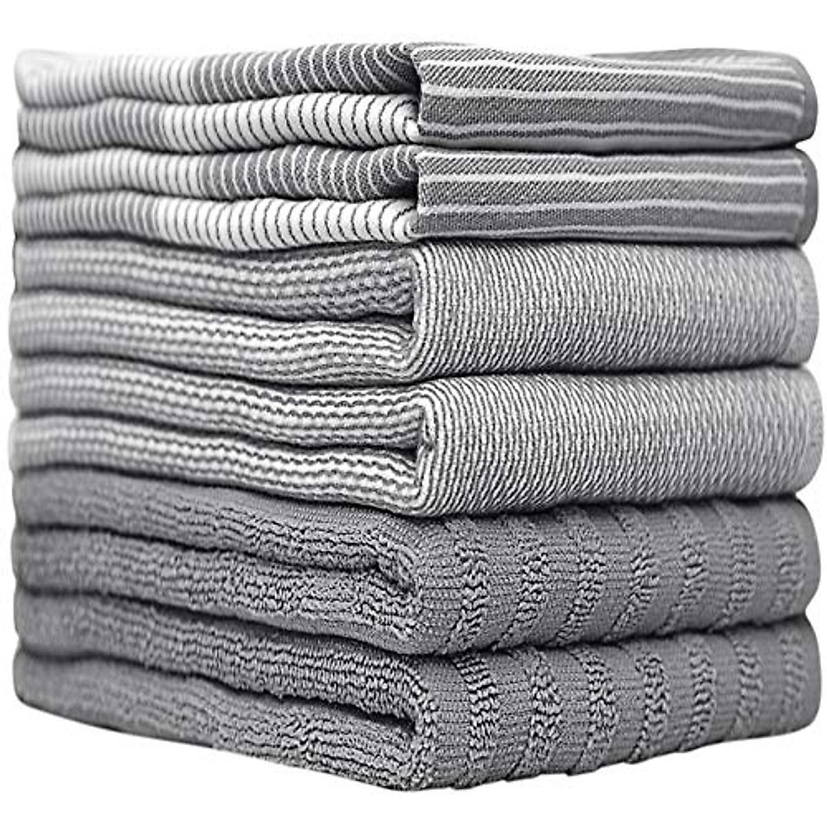 Premium Kitchen Towels (20”x 28”, 6 Pack) | Large Cotton Kitchen Hand Towels | Dish Towels | Flat & Terry Towel | Kitchen Towels | Highly Absorbent Tea Towels Set with Hanging Loop | Gray