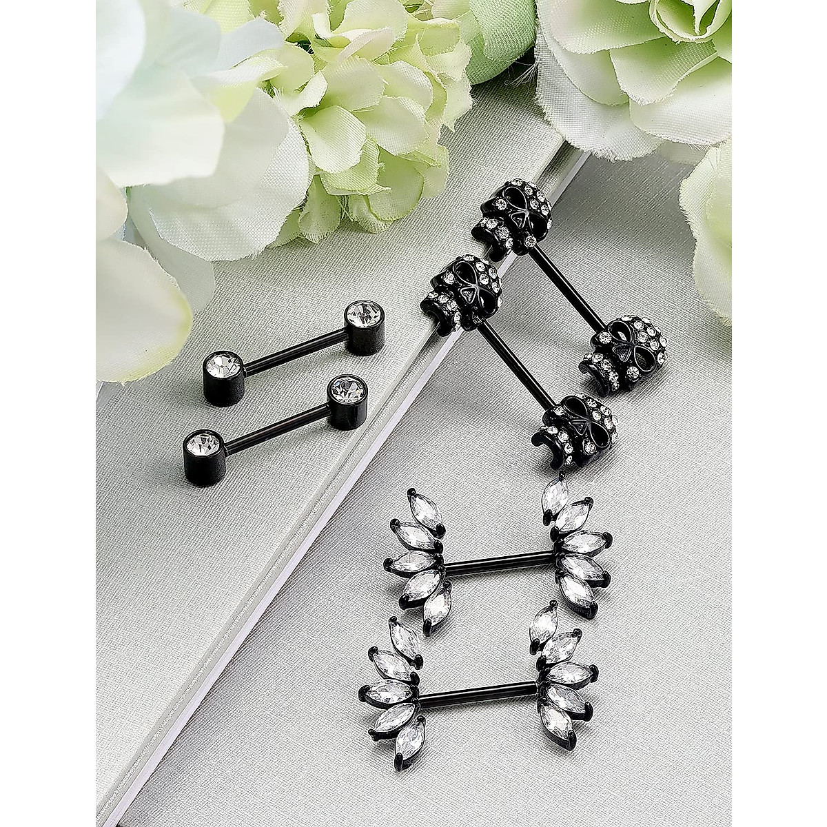 Vsnnsns 14G Nipple Rings for Women Stainless Steel Skull Nipple Rings CZ Nipple Piercing Jewelry Nipple Rings Surgical Steel Nipple Jewelry Barbell Body Piercing Jewelry Black