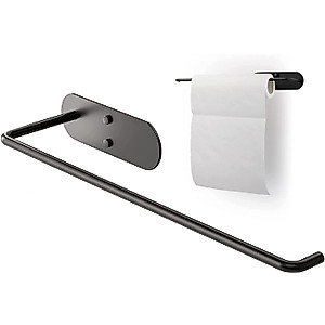 SpiCere Paper Towel Holder Under Cabinet, Adhesive or Wall Mount for Kitchen, Stainless Steel, Black