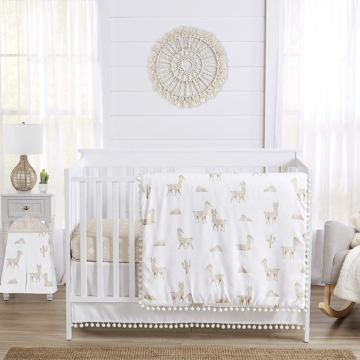 Sweet Jojo Designs Boho Llama Baby Boy Girl Nursery Crib Bedding Set - 4 pieces - Gender Neutral Beige Taupe Tan Bohemian Southwest Watercolor Mountain Cactus Alpaca Farmhouse Animal Aztec Geometric