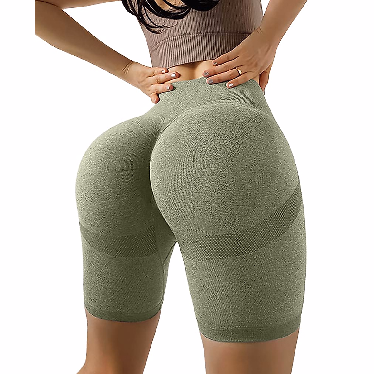 OQQ Women's 3 Piece Butt Lifting Yoga Workout High Waist Tummy Control Ruched Booty Pants Shorts, Grey,purple,avocadogreen, Large