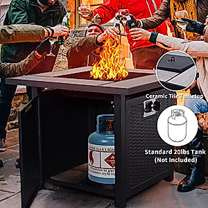 Outdoor Propane Fire Pit Table for Outside, 30 Inch 50,000 BTU Multipurpose Steel Square Gas Firepit with Tabletop and Lava Rock, for Parties and Gatherings on Patio Garden Backyard Porch