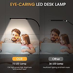 LIBORA LED Desk Lamp with Clamp, Dimmable Clip Light for Home Office, 3 Modes 10 Brightness, Long Flexible Gooseneck, Eye-Caring, Architect Table Task Lamps with USB Adapter, Black