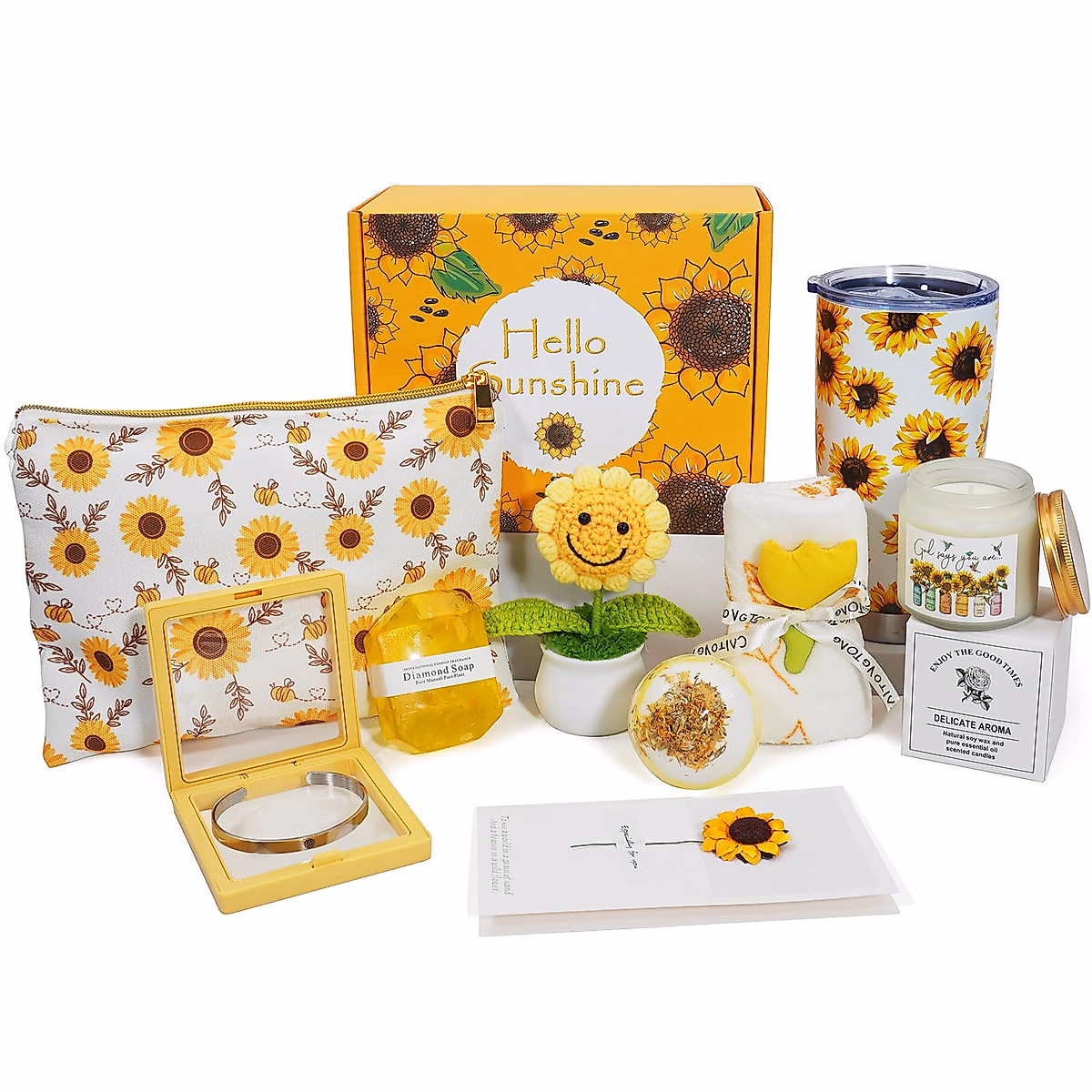 Sunflower Gifts for Women, 11pcs Sending Sunshine Gifts Package, Birthday Gifts for Women, Get Well Soon Care Gifts Package After Surgery, Inspirational Gifts for Women Friends, Sympathy Gift Baskets