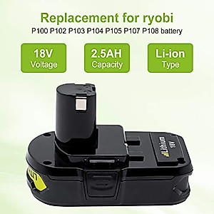 orstaimer 2Pack P108 2.5Ah Li-ion Compatible with Ryobi 18V Battery P102 Replacement for Ryobi Battery 18v Lithium P105 P103 P107