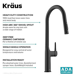 Kraus KPF-3101MB Oletto Modern Pull-Down Single Handle Kitchen Faucet, 19.5 inch, Matte Black