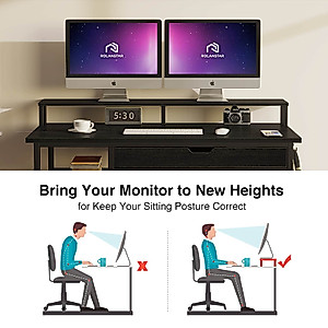 Rolanstar Computer Desk with Monitor Stand and Drawer, 39" Home Office Desk, Stable Metal Frame, Business Style, Black