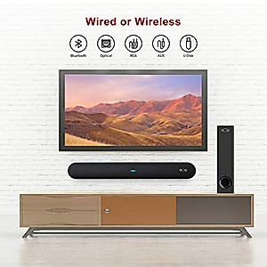 Bestisan Soundbar 28-Inch 80W with HDMI-ARC, Bluetooth 5.0, Optical Coaxial USB AUX Connection, 4 Speakers, 3 EQs, 110dB Surround Sound Bar Home Theater (28 Inch Glossy Black)