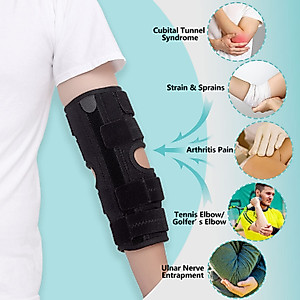fibee Elbow Brace for Ulnar Nerve Entrapment,Cubital Tunnel Brace for Sleeping,Adjustable Elbow Immobilizer for Tendonitis,Arthritis and Pain Relief,Elbow Stabilizer Brace for Men and Women(L/XL)