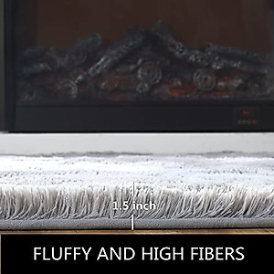 Area Rugs for Bedroom Living Room, 5ft x 7ft Light Gray Fluffy Carpet for Teens Room, Shaggy Throw Rug Clearance for Nursery Room, Fuzzy Plush Rug for Dorm