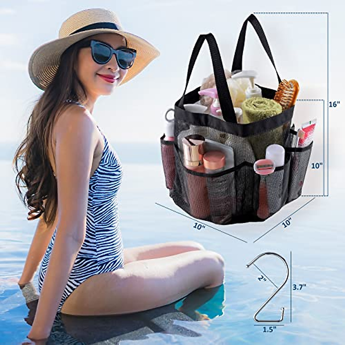 TAILI Mesh Shower Caddy Portable with Hook, Hanging Shower Tote Bag Double Handles, Toiletry Bags for College Dorm Room Essentials Camp Gym Bathroom