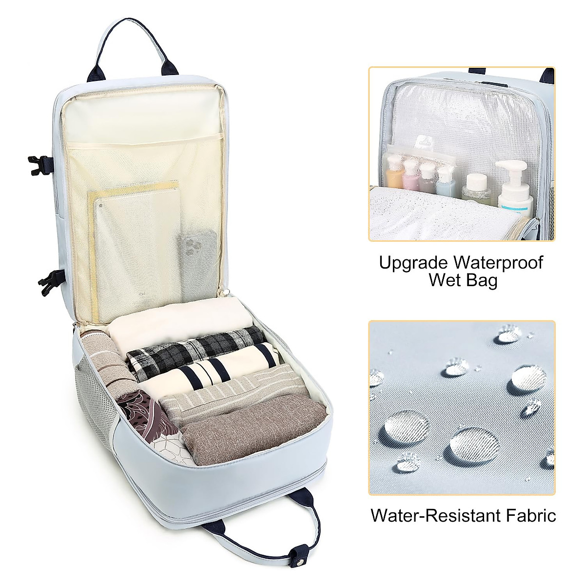 InduSKY Large Travel Backpack for Women, 40L Carry On Backpack Airline Flight Approved with USB Charging Port Shoes Compartment, Personal Luggage Backpack Casual Daypack 15.6 Inch Laptop Backpack