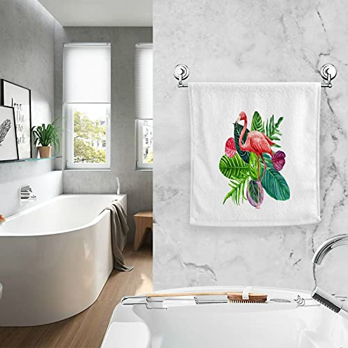 ALAZA Pink Flamingo Hand Towels for Bathroom Set of 2 Fingertip Towel Face Towel, 100% Cotton Soft Absorbent Tropical Decorative Bath Towels 15.5x29.5 inch