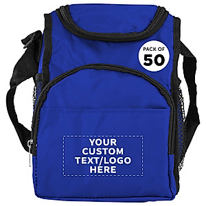 DISCOUNT PROMOS Custom Multipurpose Zippered Lunch Bags Set of 50, Personalized Bulk Pack - Meal Holder, Perfect for Work, Camping and Other Outdoor Events - Blue