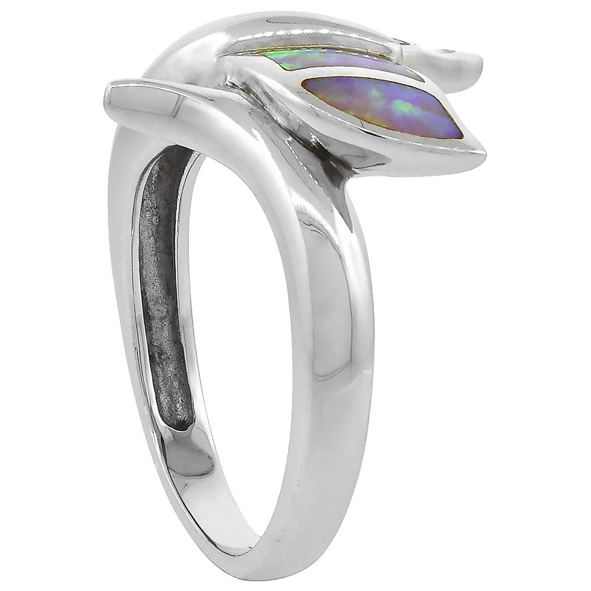 Sterling Silver White Synthetic Opal Whale Tail Ring for Women 3/4 inch Size 6