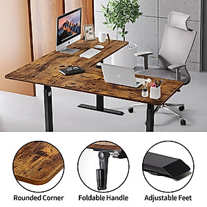 UNICOO – L Shaped Crank Height Adjustable Standing Desk, Sit to Stand up Corner Desk, L-Shaped Standing Workstation (Black Frame/Rustic Brown Top- L Shape Crank)